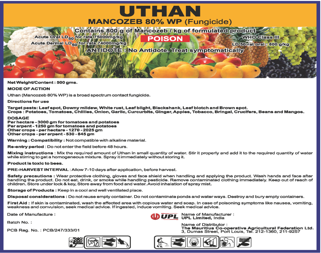 UTHAN 80WP 500GM And 10KG - THE MAURITIUS CO-OPERATIVE AGRICULTURAL ...